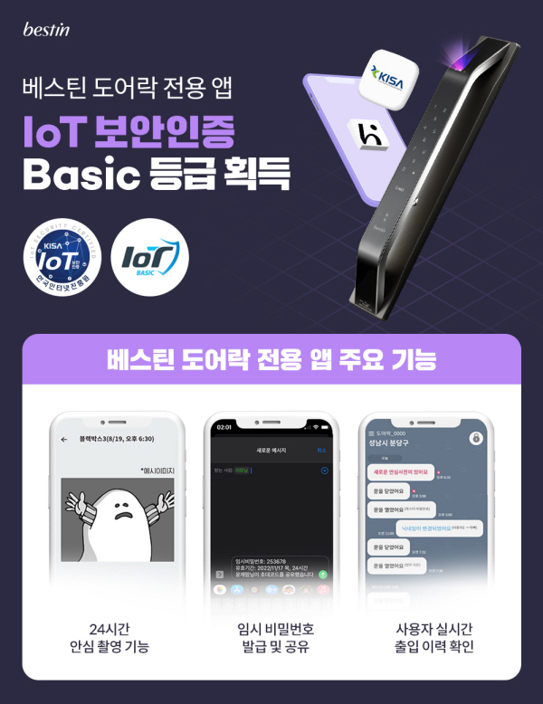 HDC랩스 베스틴 도어락, 전용 앱 ‘IoT 보안 인증’